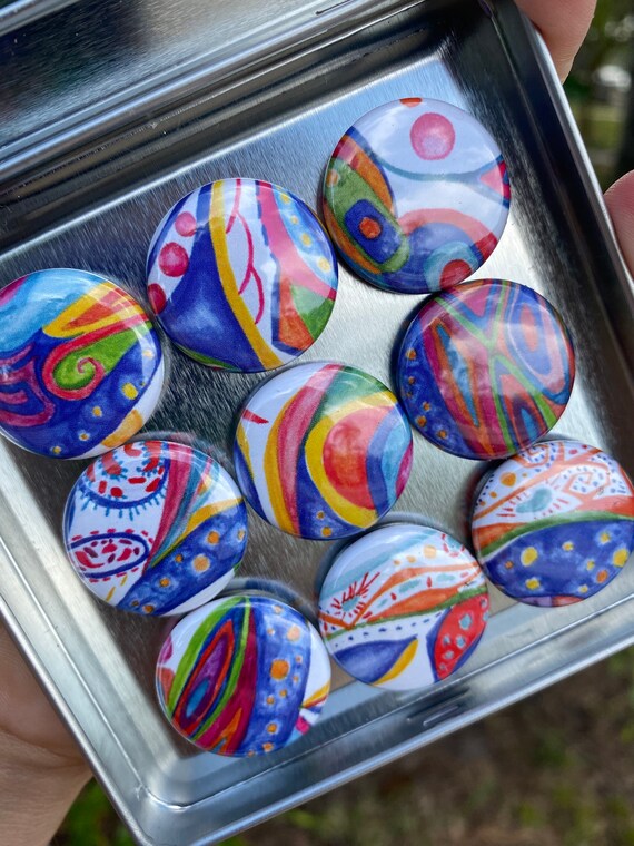 Nine Abstract Art Magnets / 1 inch Magnets / Abstract Art / | Etsy