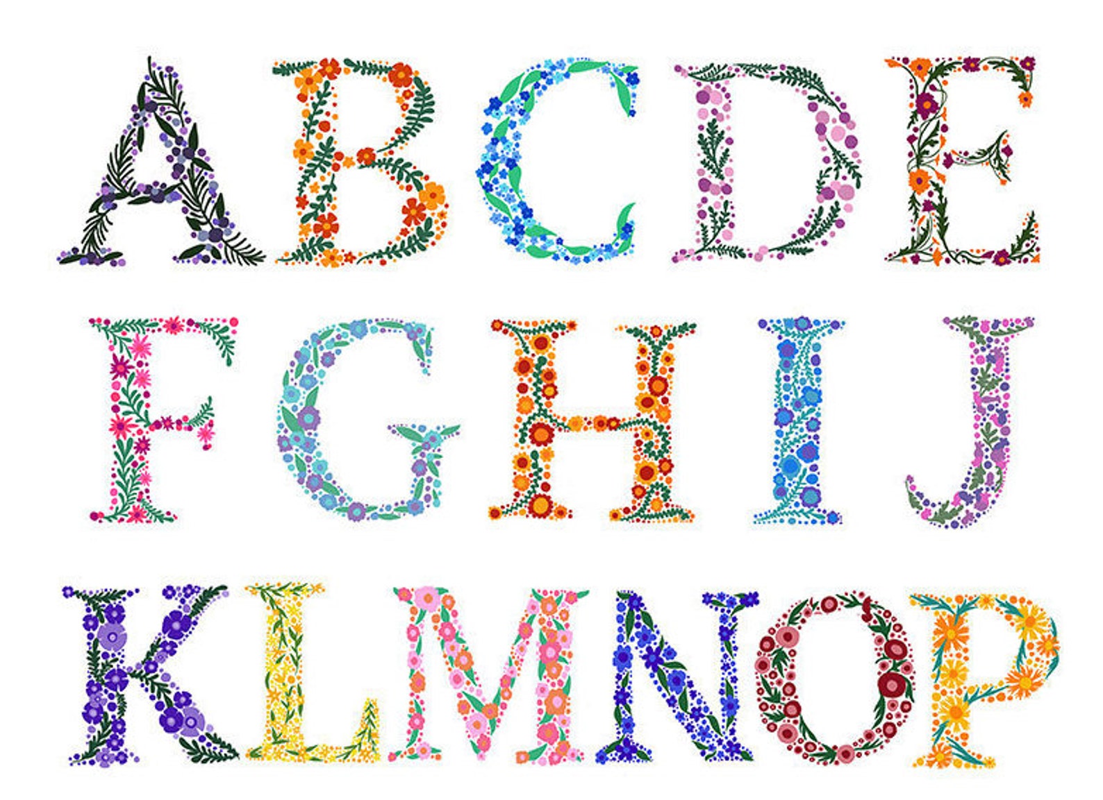 Alphabet Poster /floral Alphabet / Flower Alphabet Art / | Etsy