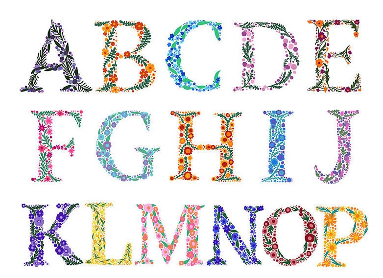 Alphabet Poster /floral Alphabet / Flower Alphabet Art / | Etsy