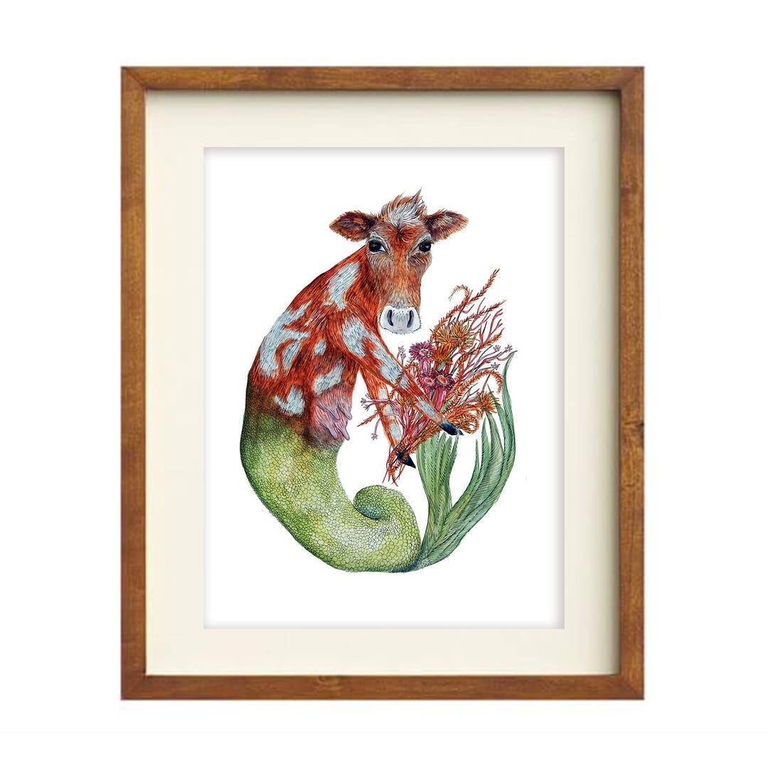 Mer-moo Signed Artist Print * Mermaid * Cow * Ocean Creature * Sea ...