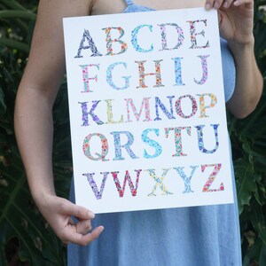 Alphabet Poster /floral Alphabet / Flower Alphabet Art / Nursery Art ...
