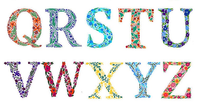 Alphabet Poster /floral Alphabet / Flower Alphabet Art / | Etsy