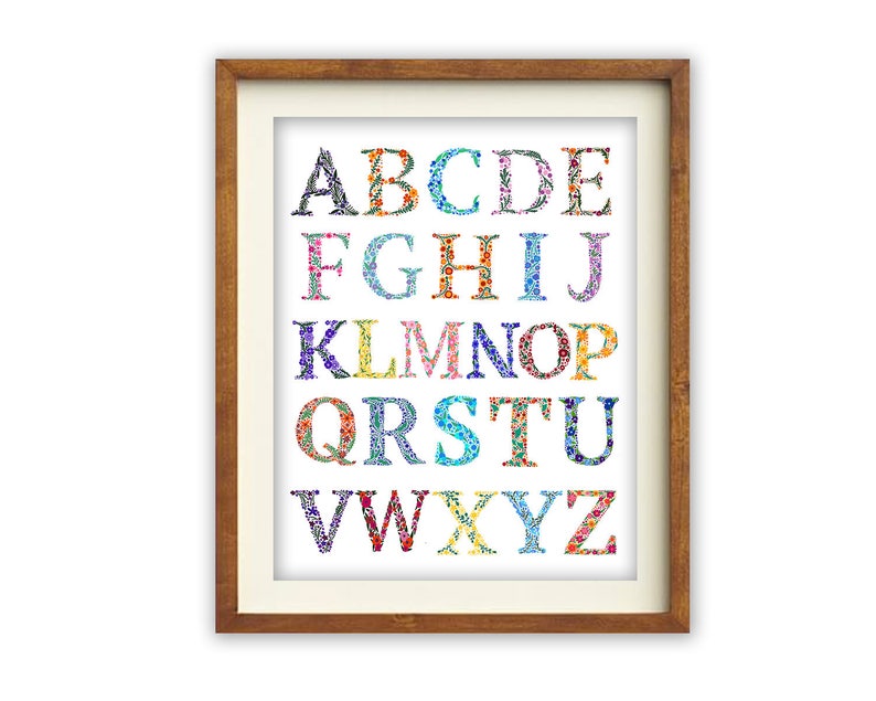 Alphabet Poster /floral Alphabet / Flower Alphabet Art / | Etsy