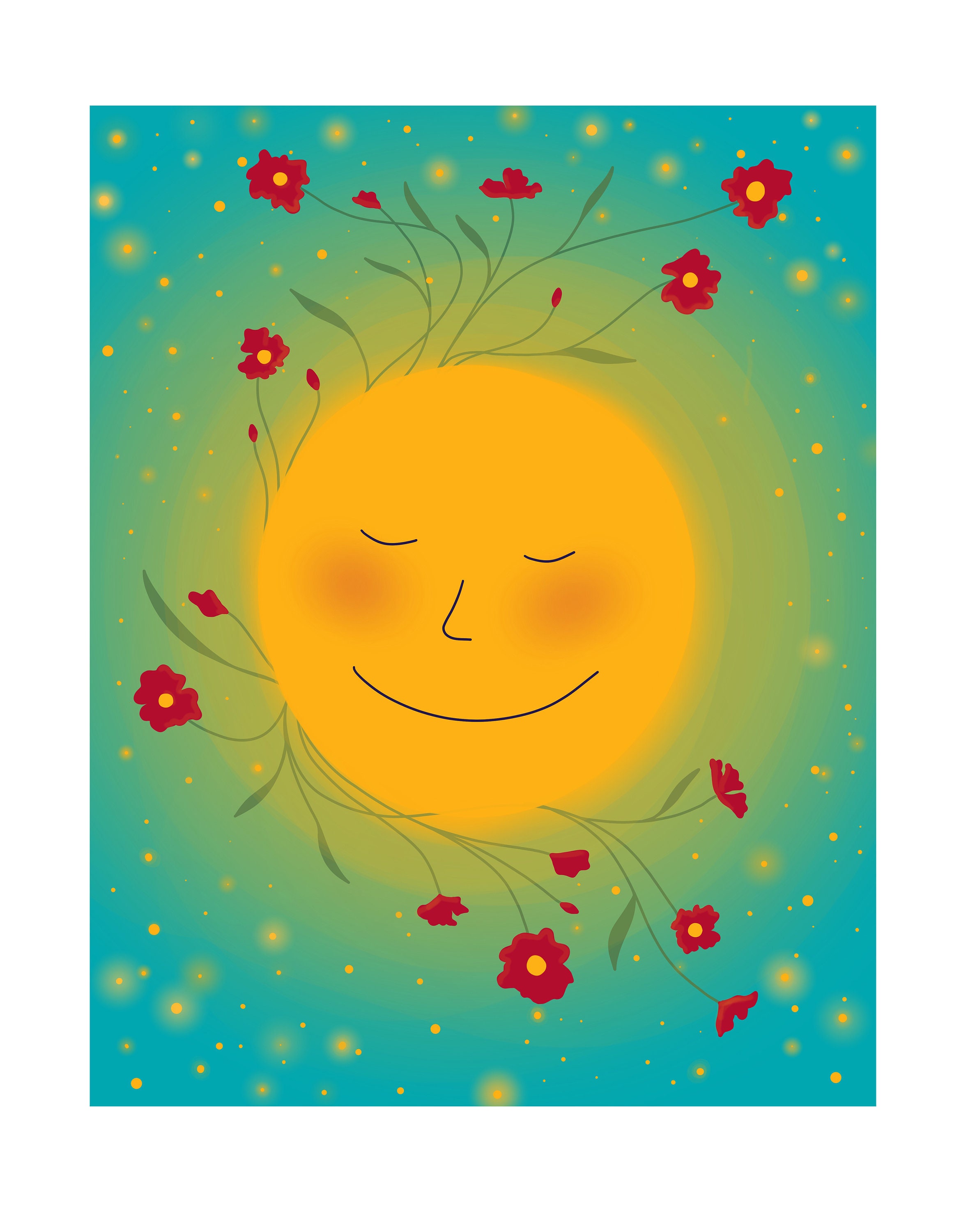 2 Prints Smiling Moon Happy Sun Diptic Baby Gift Nursery | Etsy