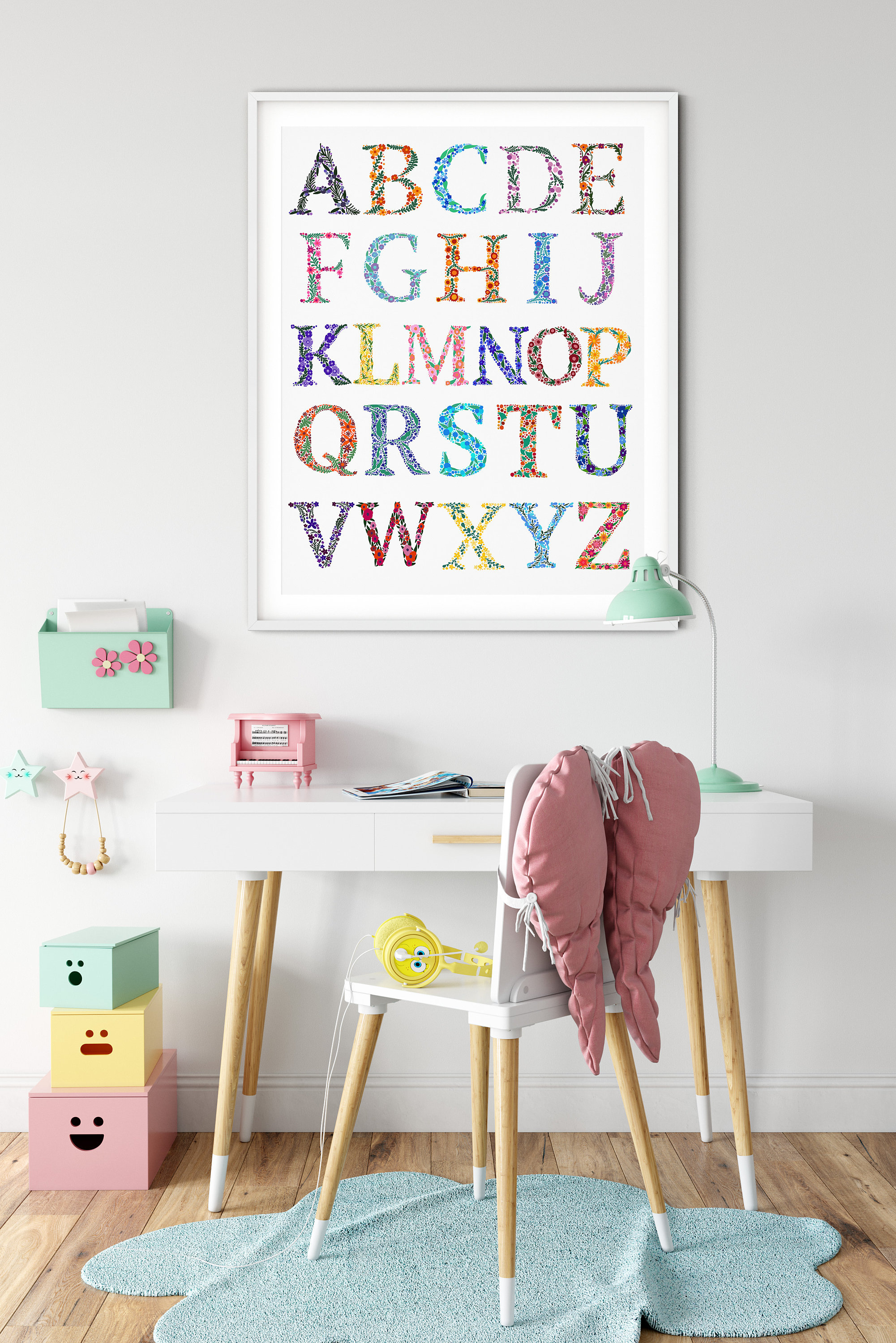 Alphabet Poster /floral Alphabet / Flower Alphabet Art / | Etsy