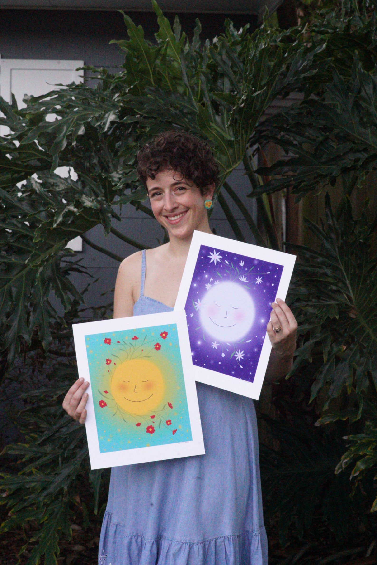 2 Prints Smiling Moon Happy Sun Diptic Baby Gift Nursery - Etsy