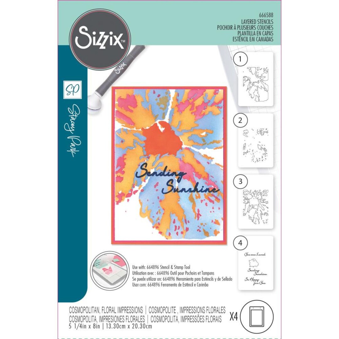 Sizzix A6 Layered Cosmopolitan Stencils: Floral Impressions, by Stacey ...