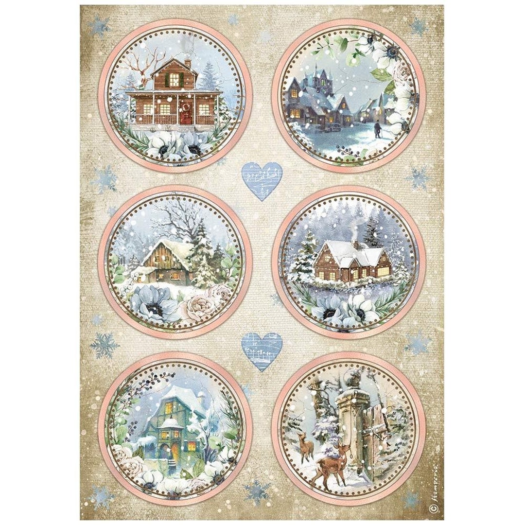 Stamperia Cozy Winter A4 Rice Paper Sheet: Blue Rounds DFSA4711 - Etsy