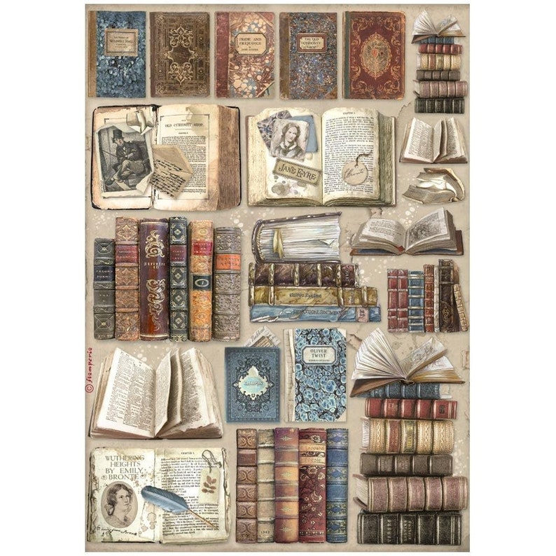 Stamperia Vintage Library A4 Rice Paper Sheet: Books DFSA4755 - Etsy