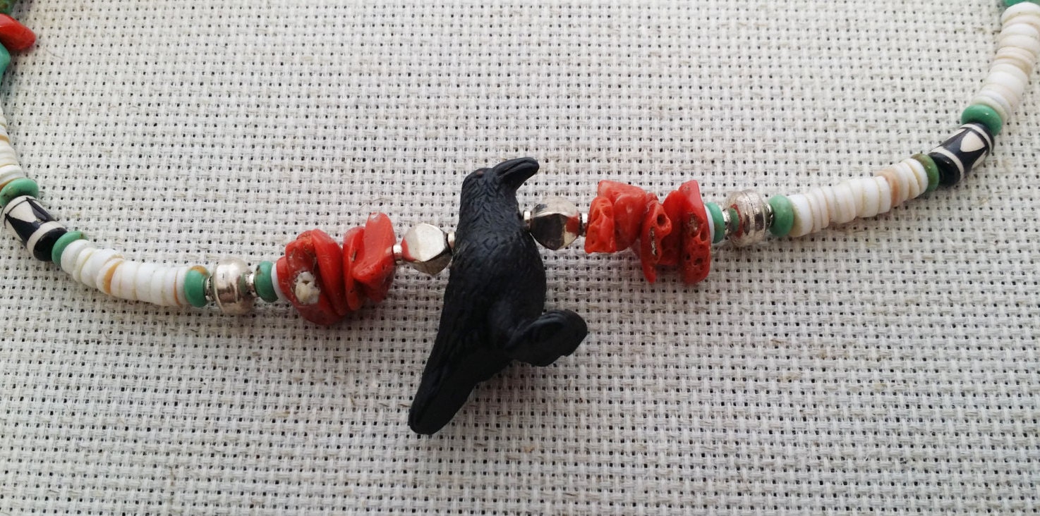 Beaded Crow Necklace - Etsy
