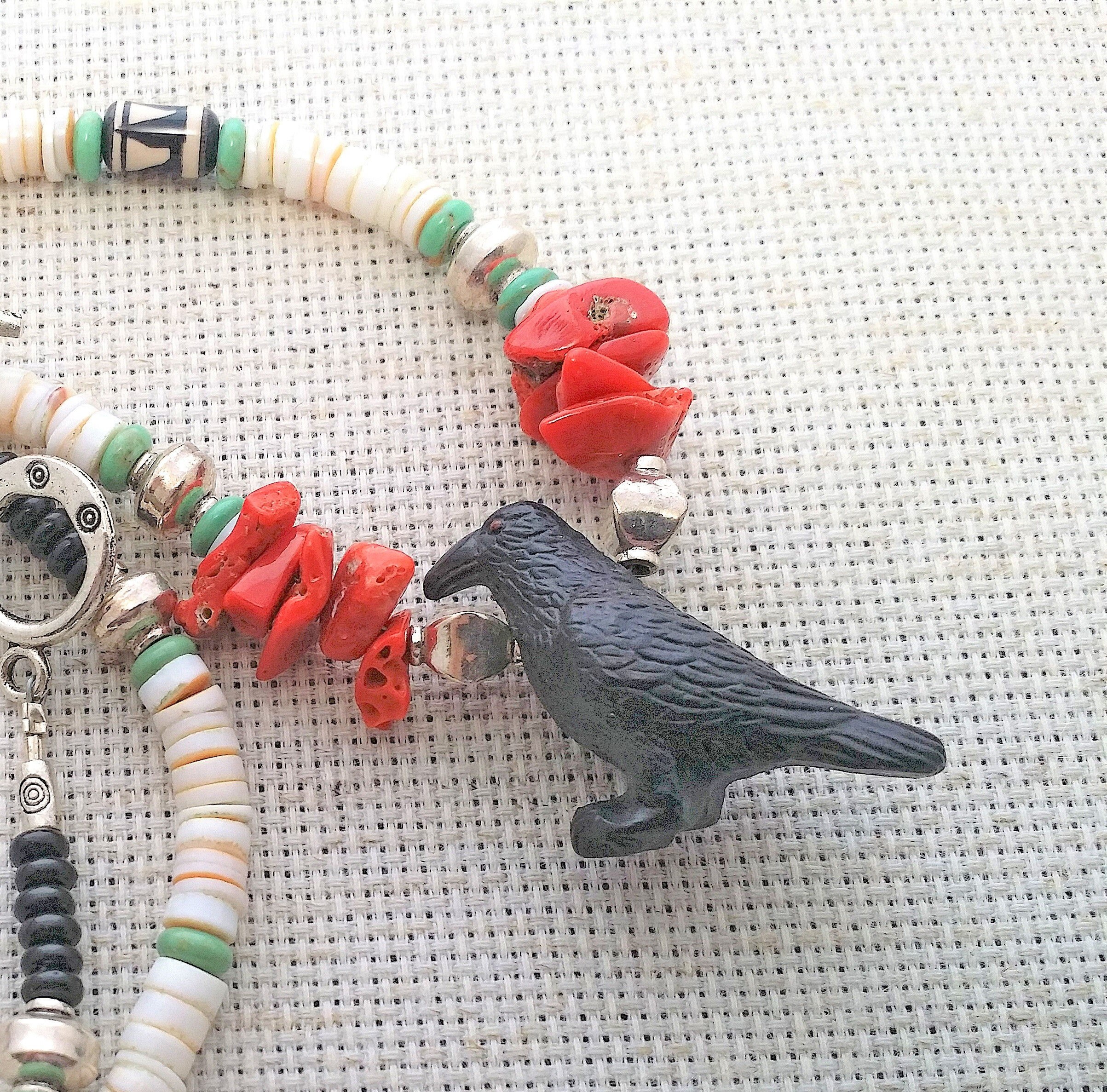 Beaded Crow Necklace - Etsy