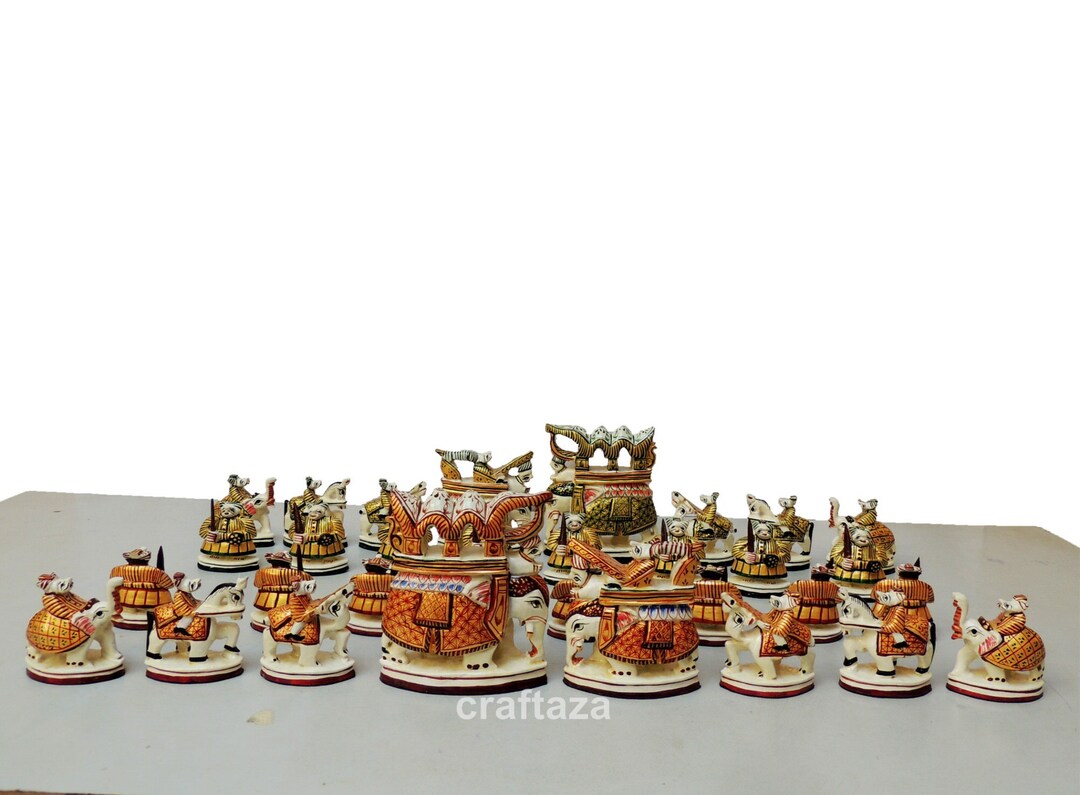 Handmade Chess Set With Board Indian Maharajah Style Chess Pieces With ...