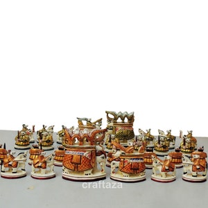 Handmade Chess Set With Board Indian Maharajah Style Chess Pieces With ...