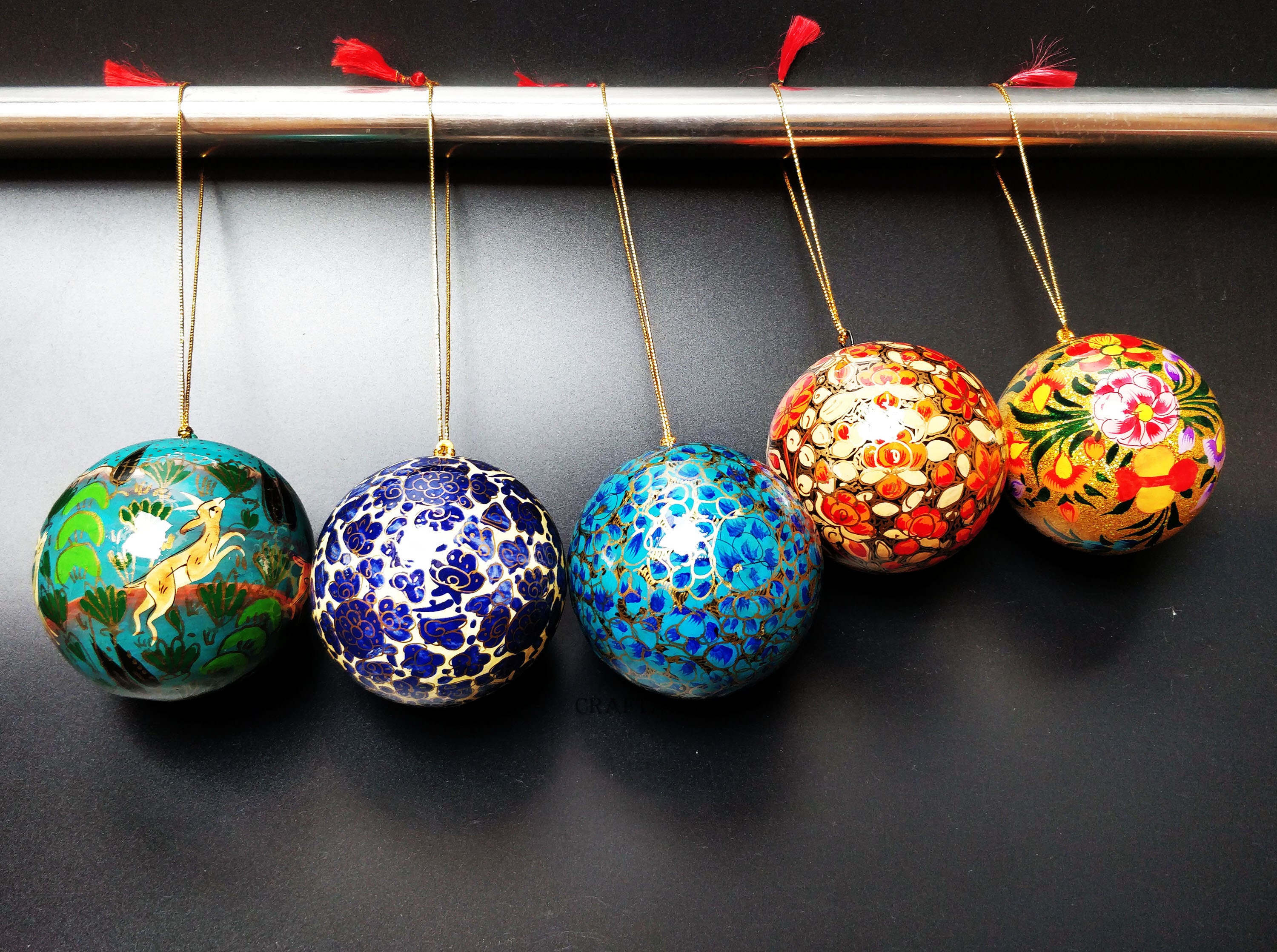 Paper Mache Christmas Balls Hand Painted Tree Ornaments - Etsy