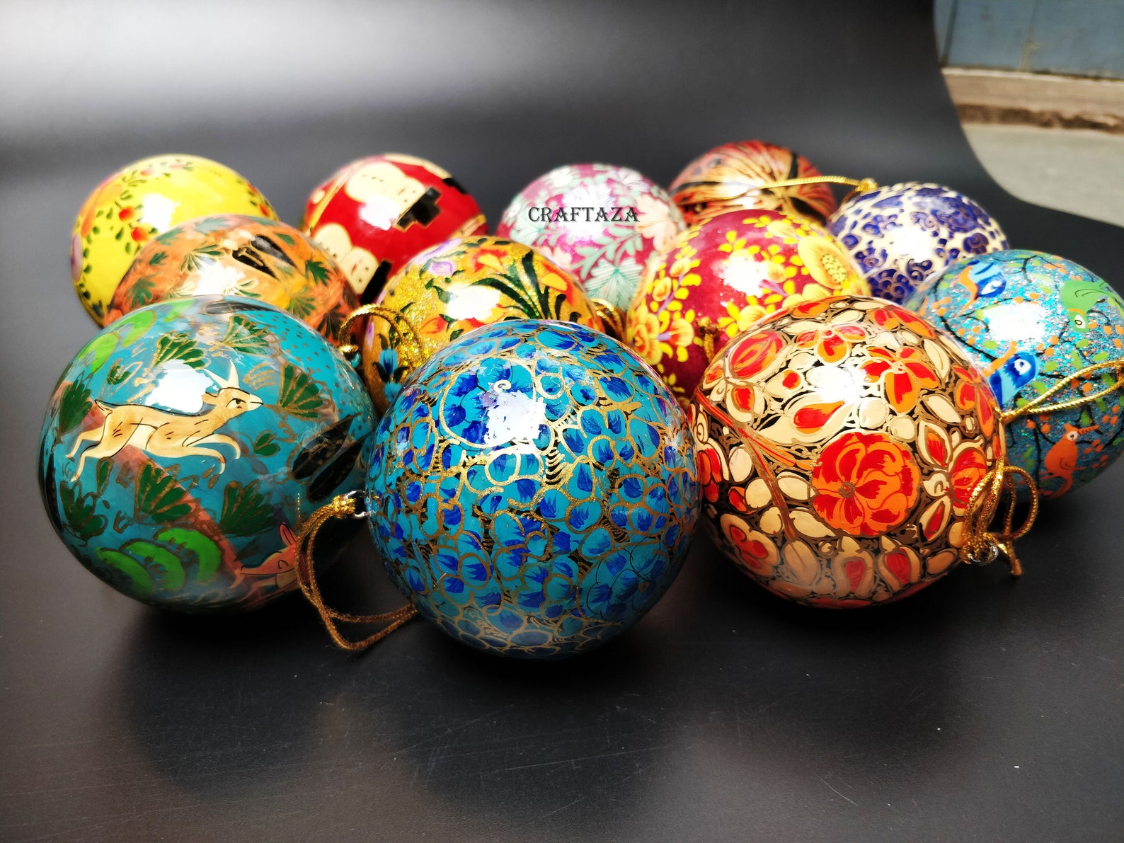 Paper Mache Christmas Balls Hand Painted Tree Ornaments - Etsy