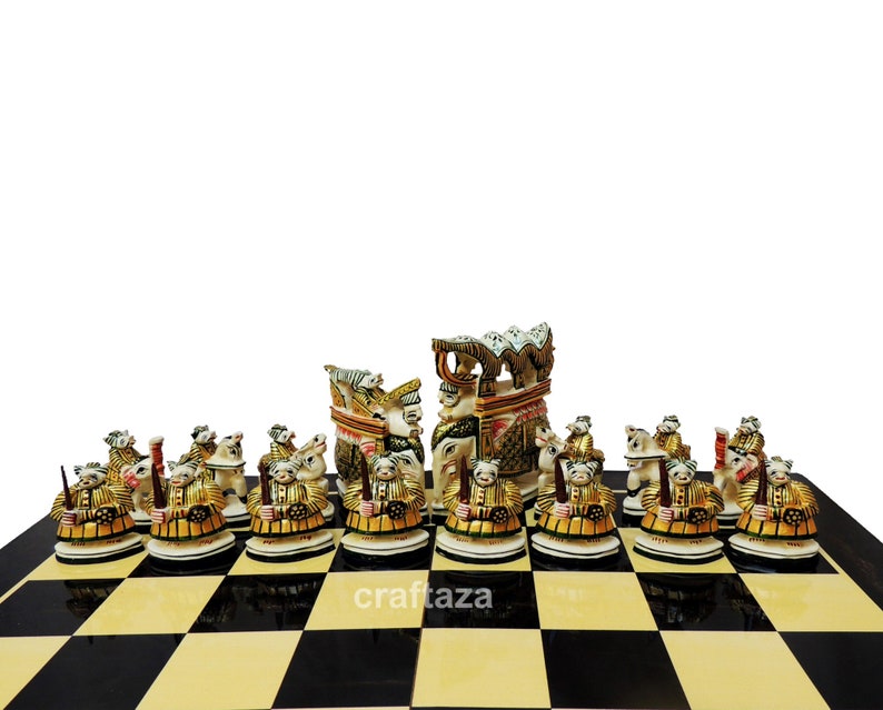 Handmade Chess Set With Board Indian Maharajah Style Chess Pieces With ...