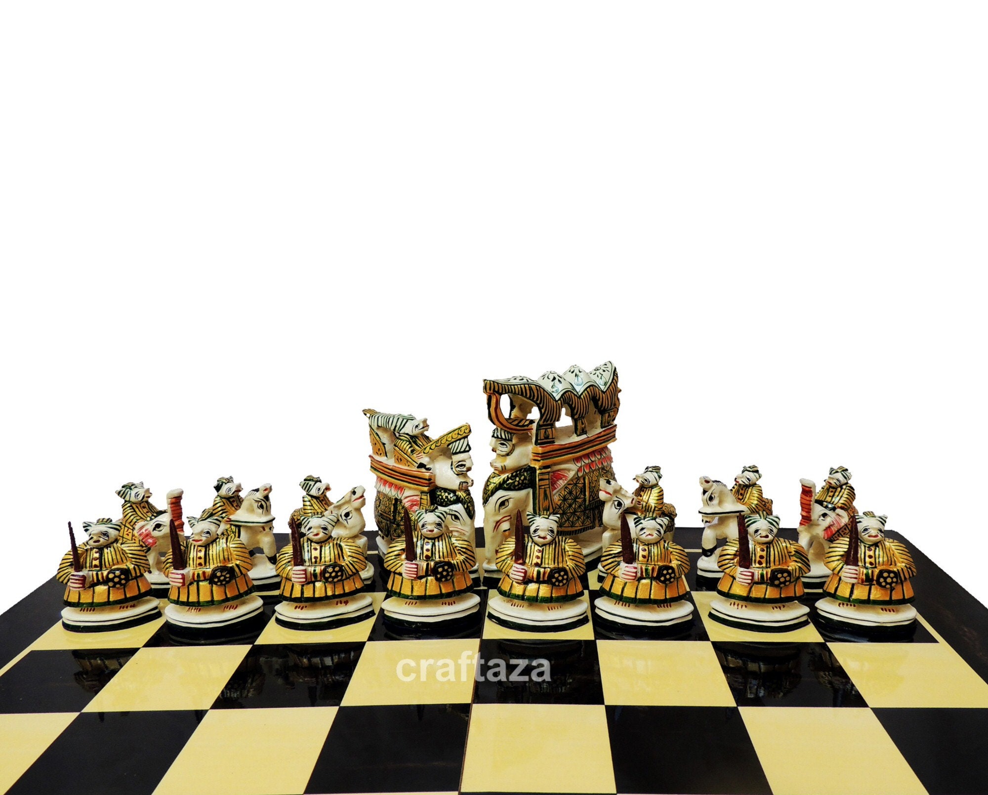 Handmade Chess Set With Board Indian Maharajah Style Chess Pieces With ...