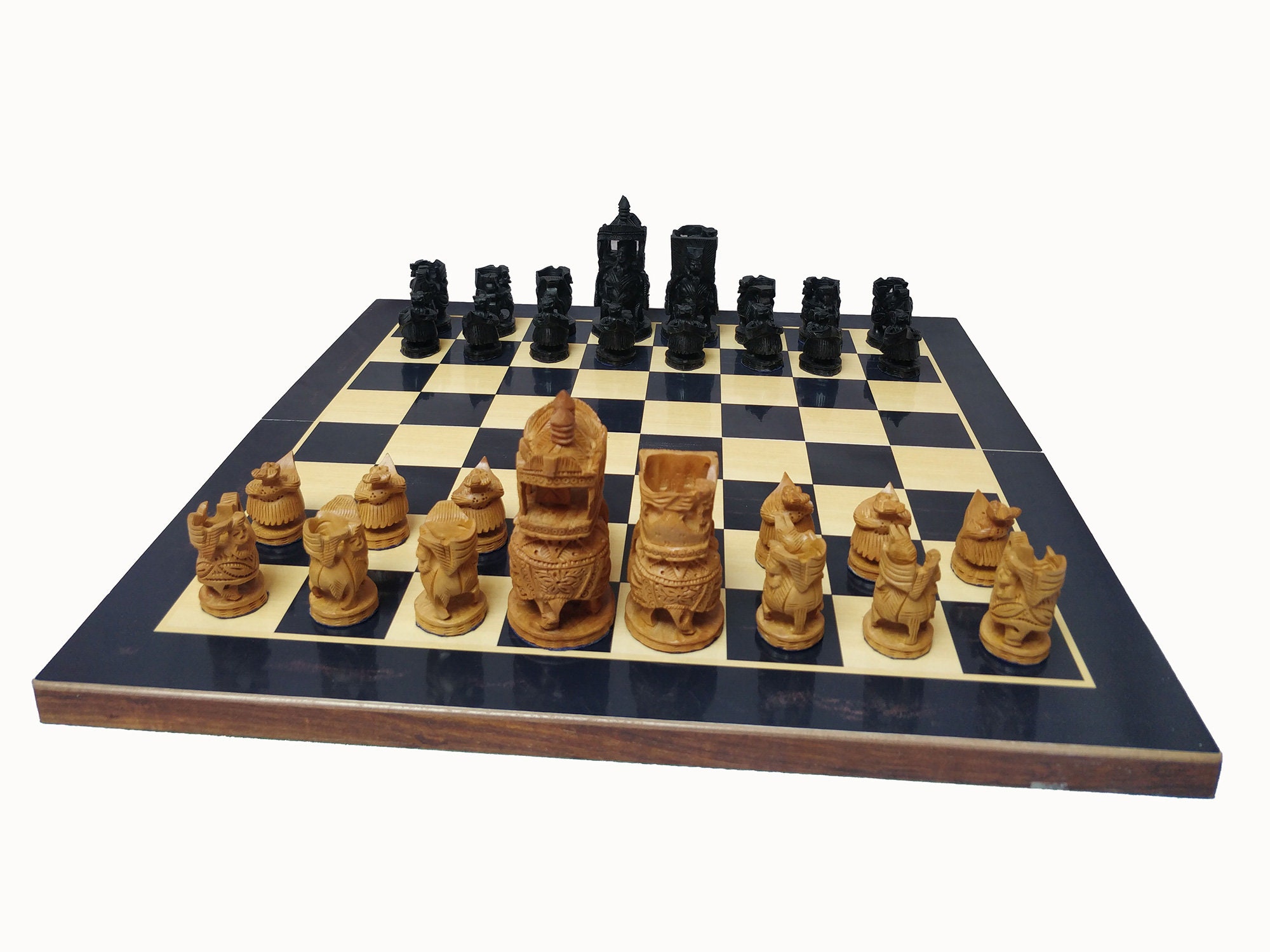 Wood Hand Carved Chess Pieces Indian Maharajah design Chess - Etsy.de
