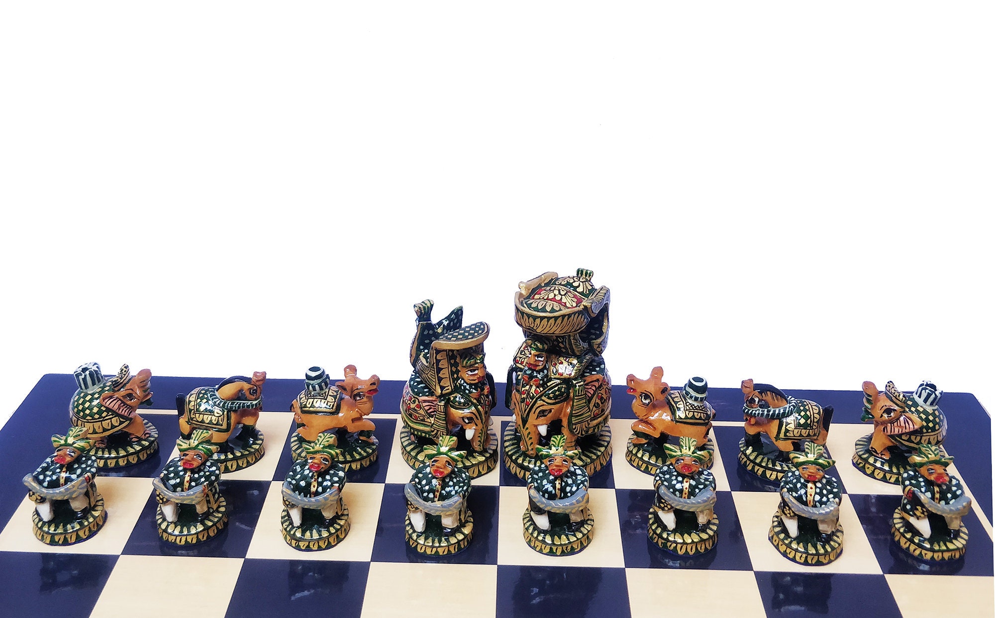 Wooden Chess Set Hand Painted Chess Set Elephant Theme Indian | Etsy