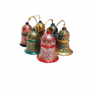 Bells Set Paper Mache Bell Hanging Ornaments, Keepsake, Christmas ...