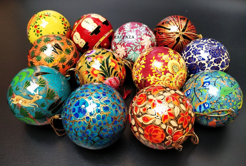 Paper Mache Christmas Balls Hand Painted Tree Ornaments - Etsy