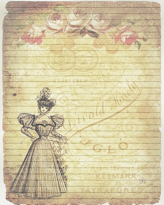 Printable Journal Page Vintage Woman Lined Digital Etsy