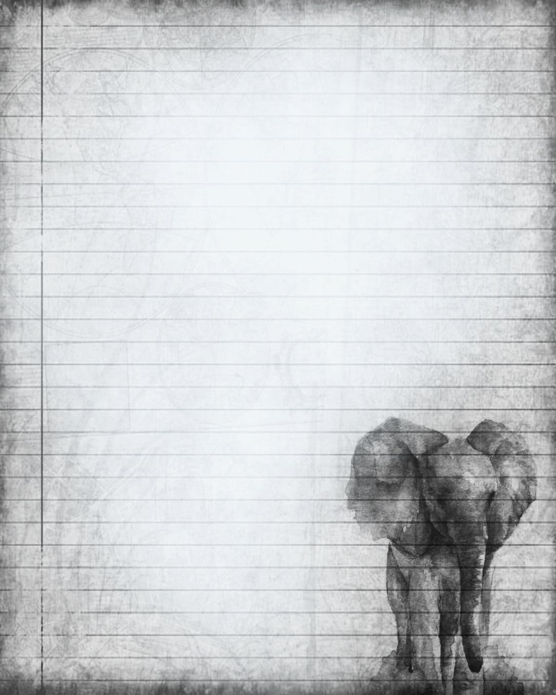 Printable Elephant Journal Page, Elephant Digital Stationery, Lined ...