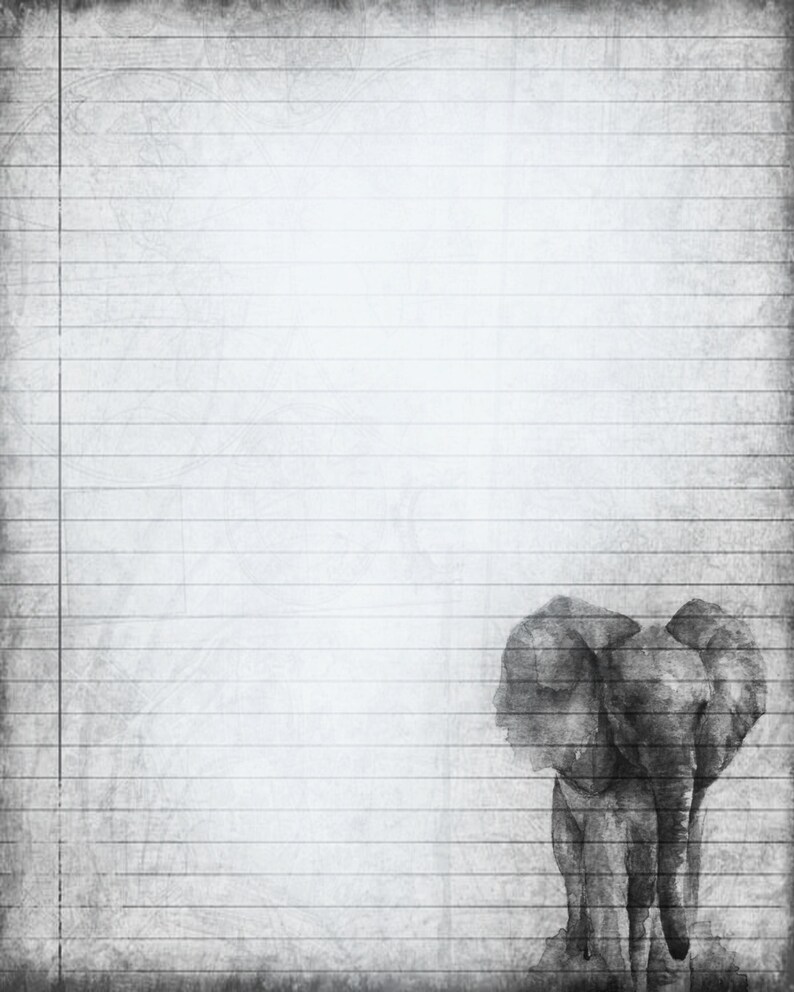 Printable Elephant Journal Page, Elephant Digital Stationery, Lined ...