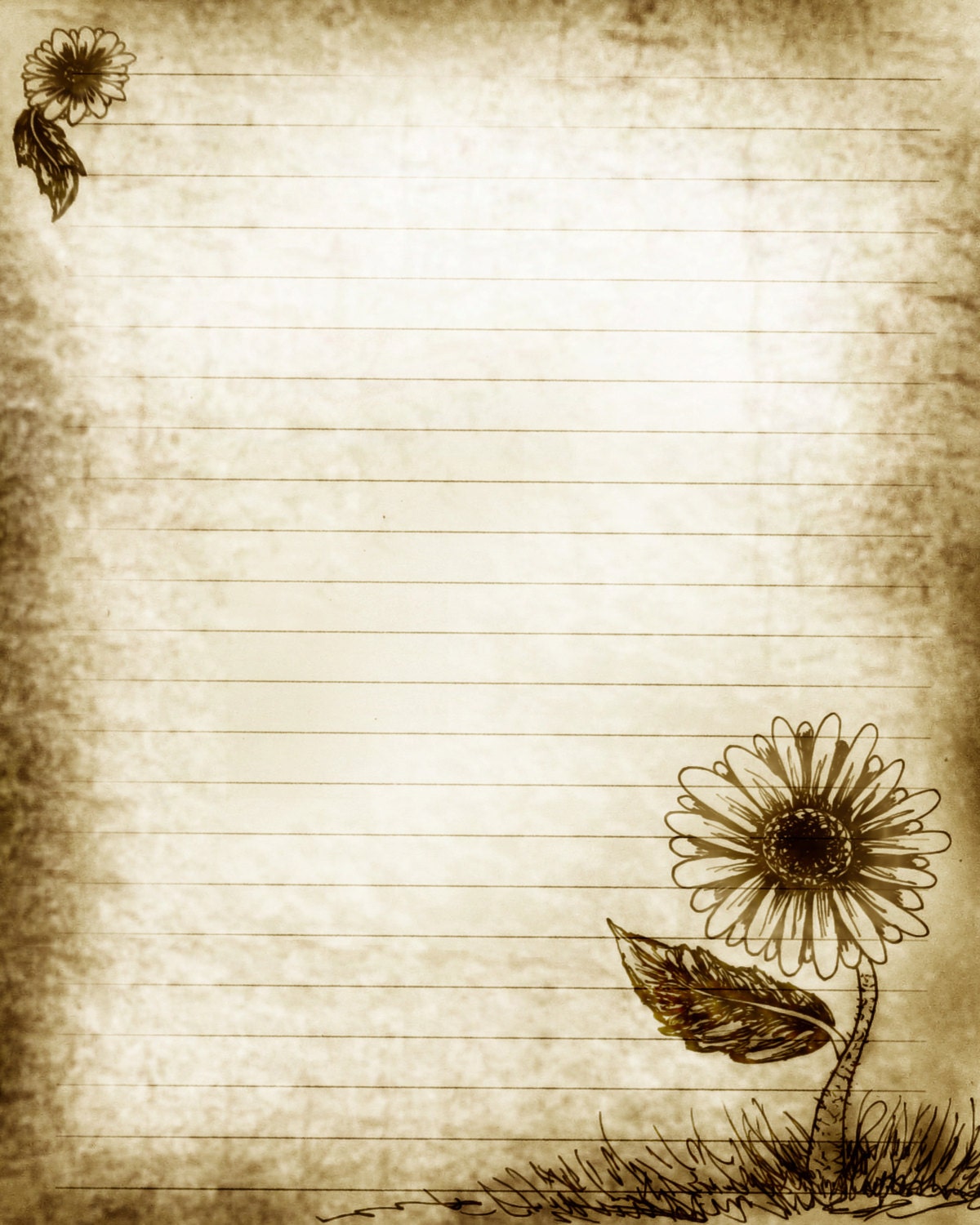 Printable Journal Page Daisies Digital Lined Writing Paper Printable