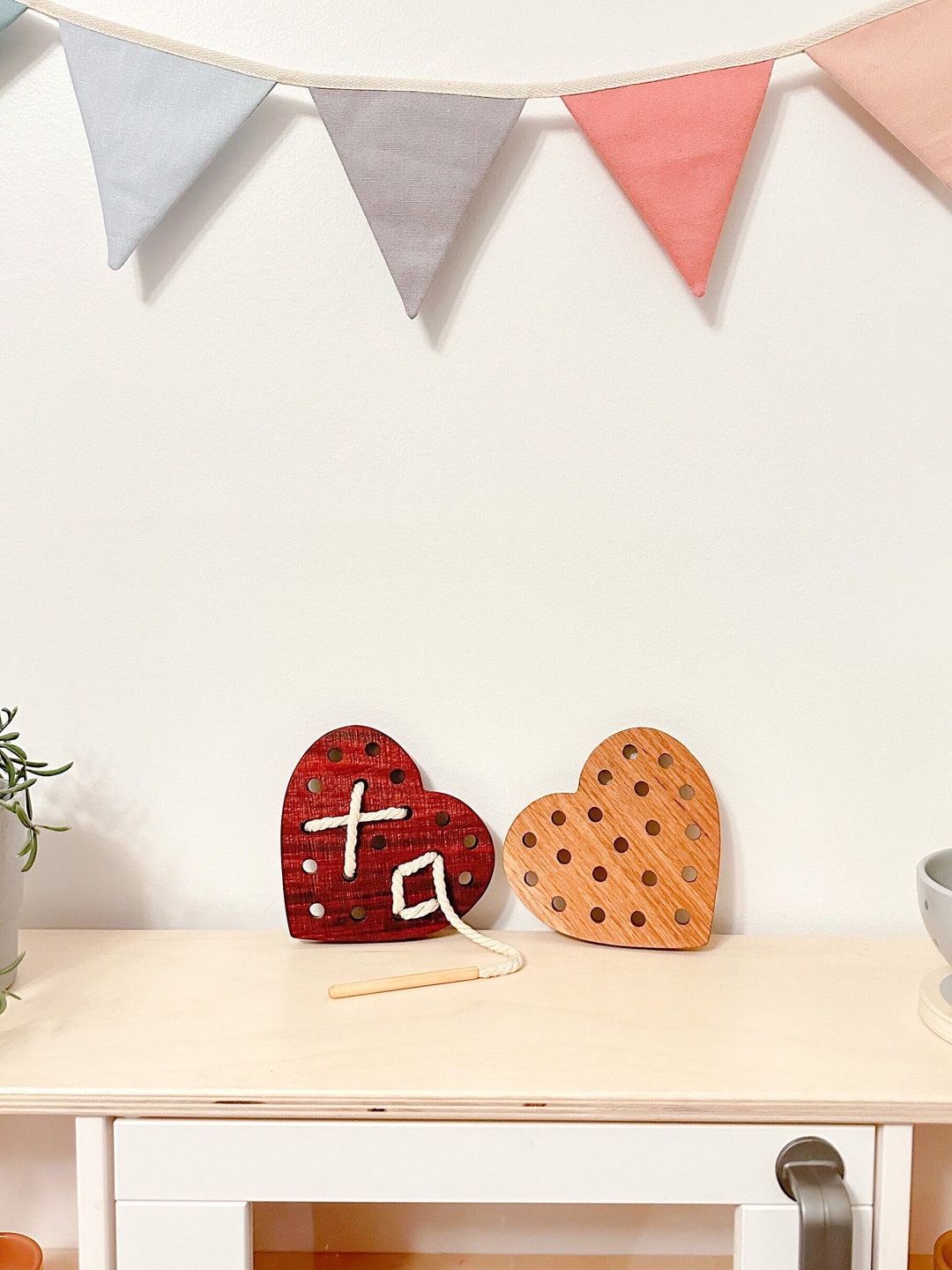Montessori Wooden Heart Lacing Toy for Toddlers, Valentines Day ...