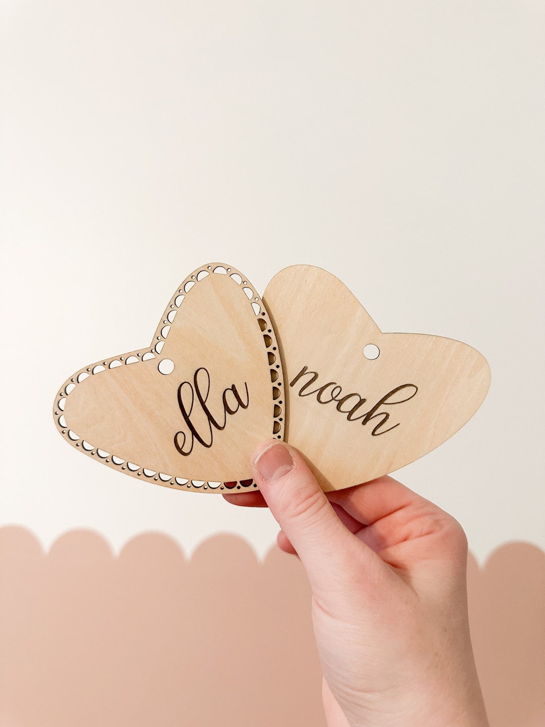 Valentine’s Day Engraved Wooden Heart Tags, Custom Wooden Name Heart ...