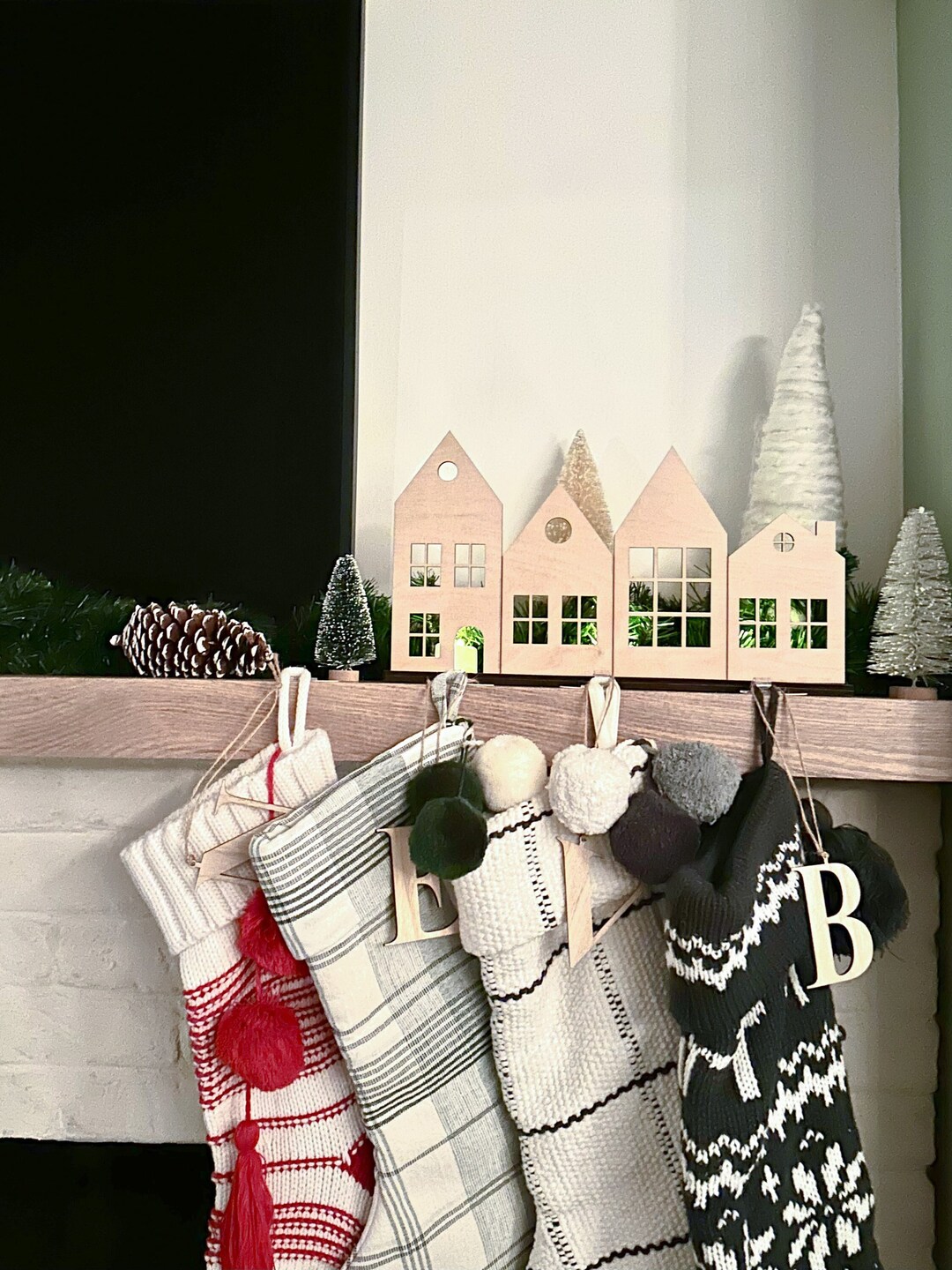 Fireplace Mantle Christmas Village Tealight Decor, Wooden House ...