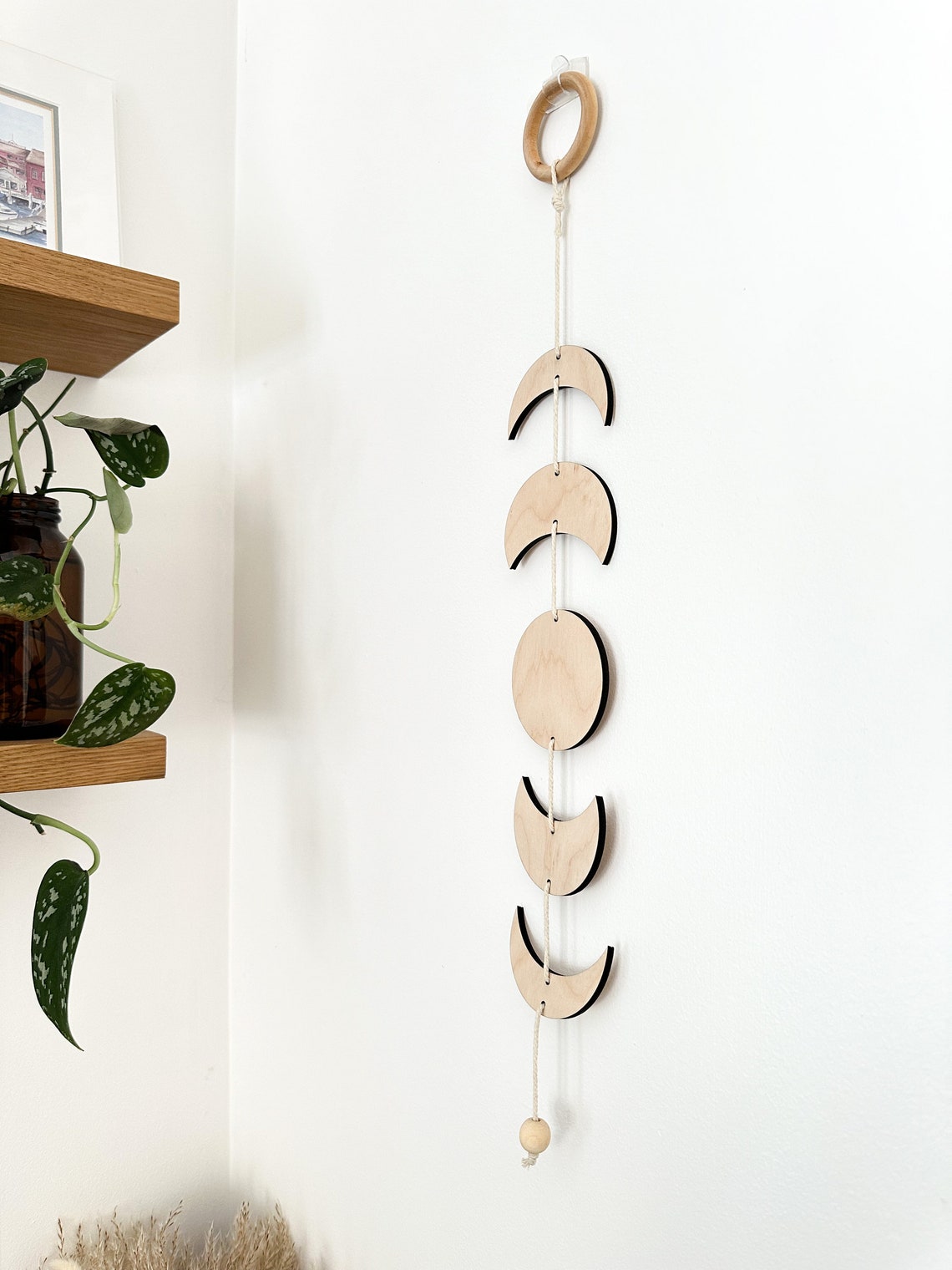 Moon Phases Wall Decor Art, Wooden Moon Phase Wall Hanging, Lunar ...