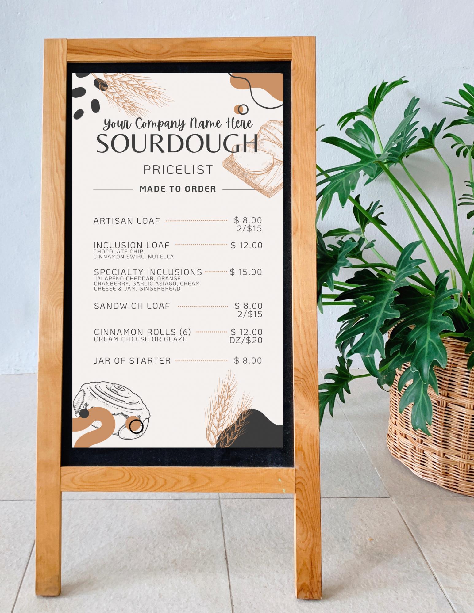 Sourdough Bakery Menu (digital Download) - Etsy