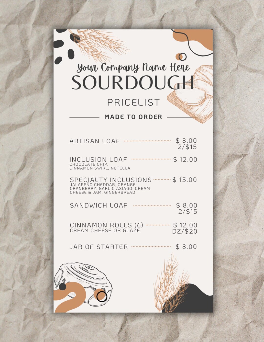 Sourdough Bakery Menu (digital Download) - Etsy