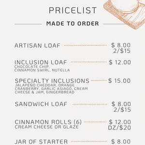Sourdough Bakery Menu (digital Download) - Etsy