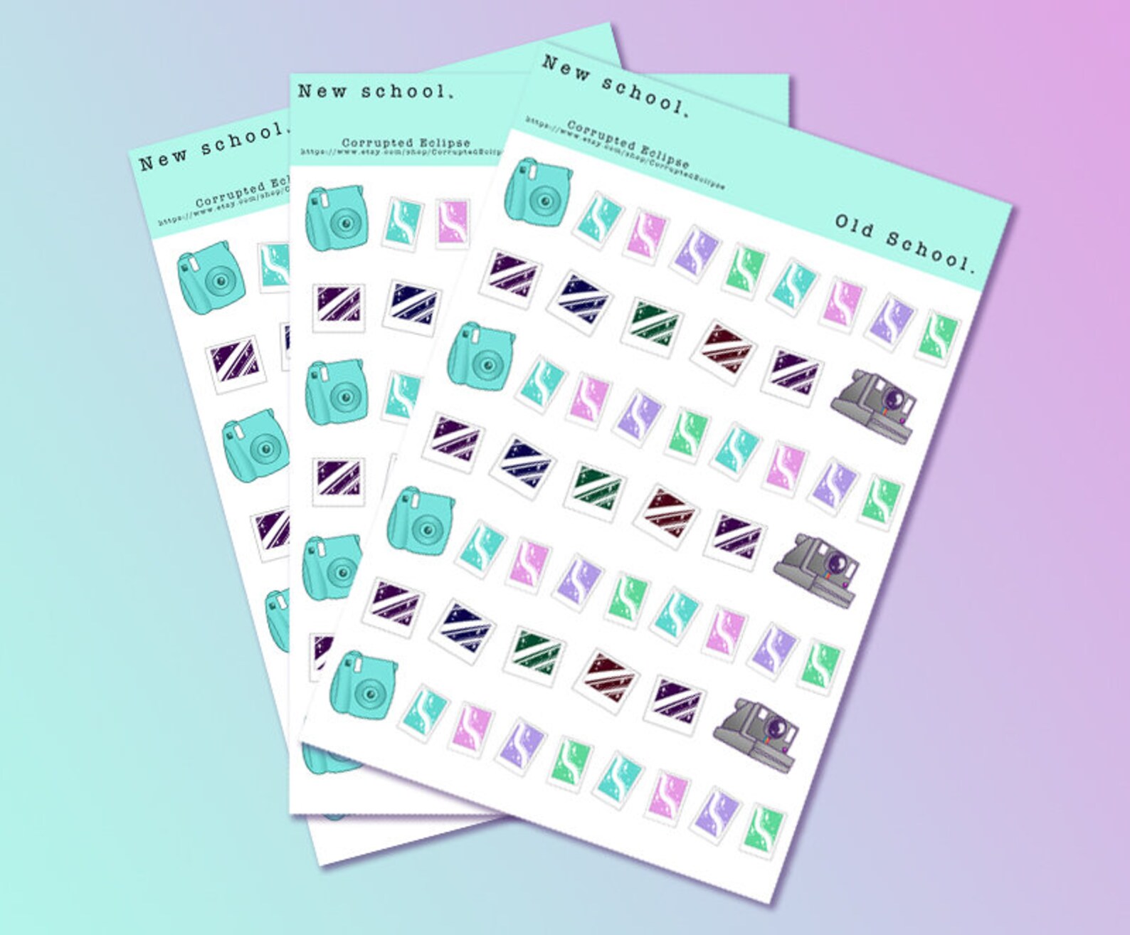 Old School New School Instant Camera Sticker Sheet, Polaroid, Instax ...