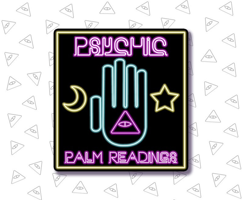 Psychic Palm Readings - Neon Sign Sticker, Vapor Wave, New Age, Witch ...