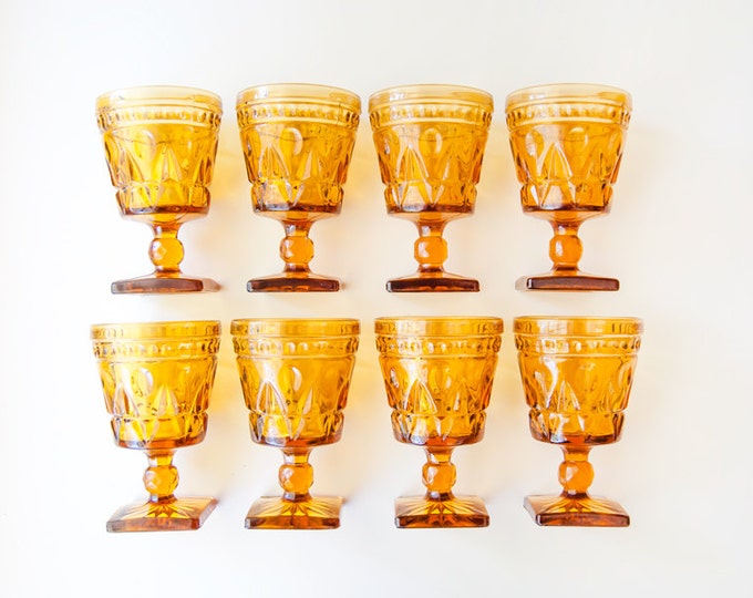 Vintage Amber Glassware Set of 8 - Etsy