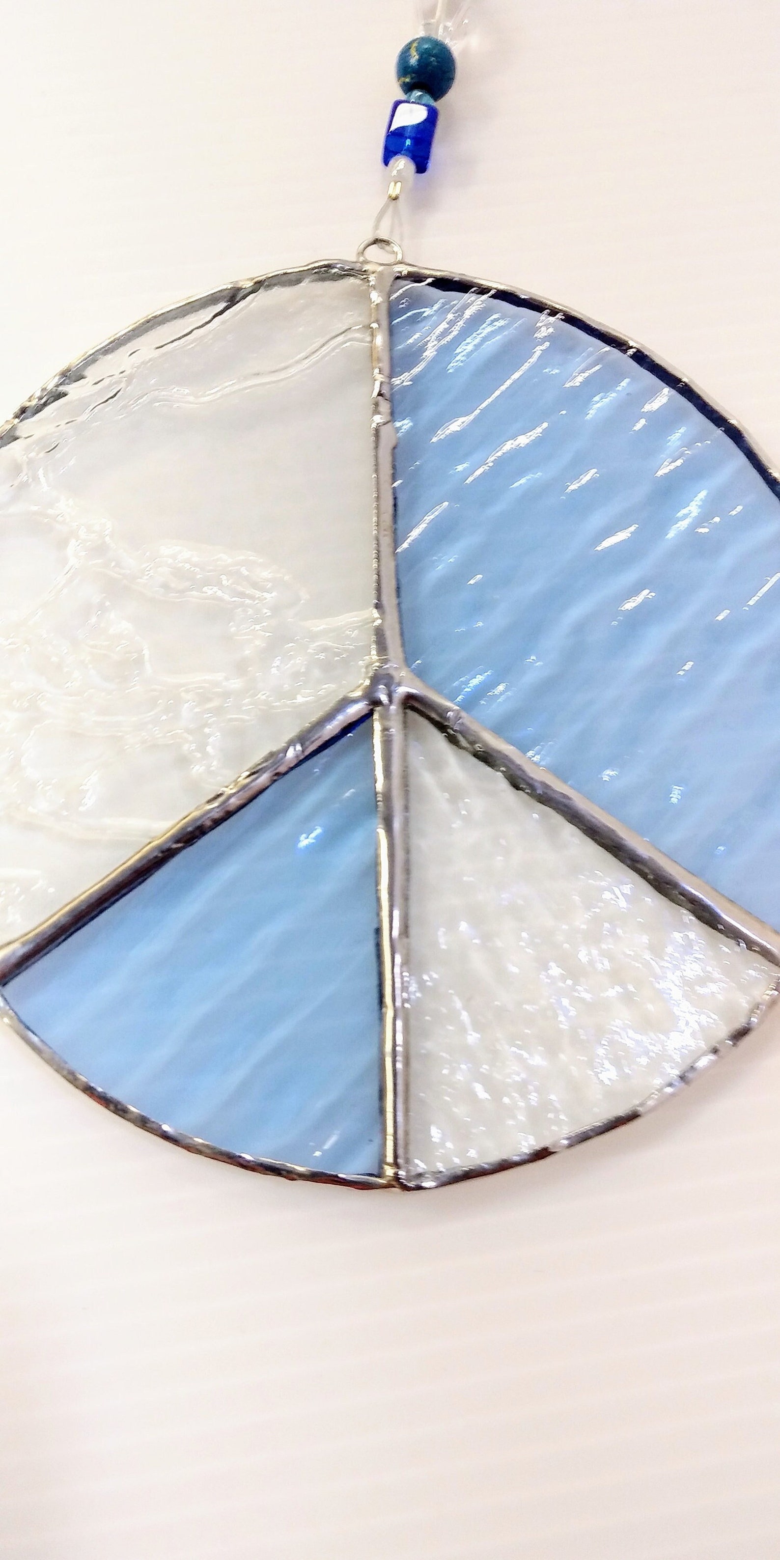Periwinkle Blue and Clear Textured Stained Glass With Beaded Hanger ...
