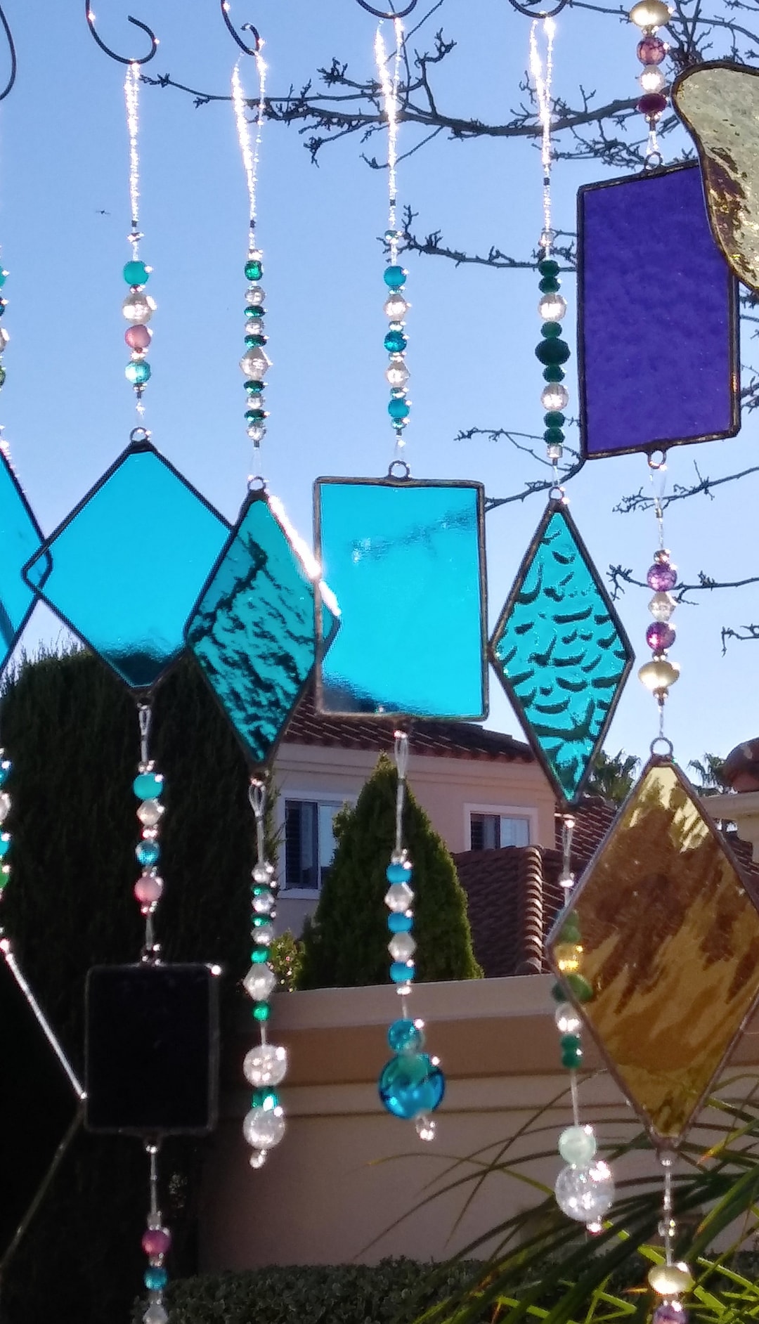 Hanging Sun Catcher Stained Glass and Glass Beads Choice of Colors and ...