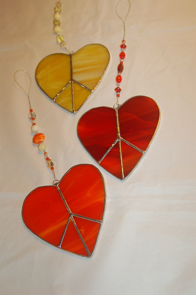 Bright Orange Heart Peace Sign Stained Glass Sun Catcher With - Etsy