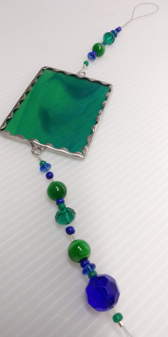 Green with Blue Streaks Hanging Suncatchers Stained Glass and Glass ...