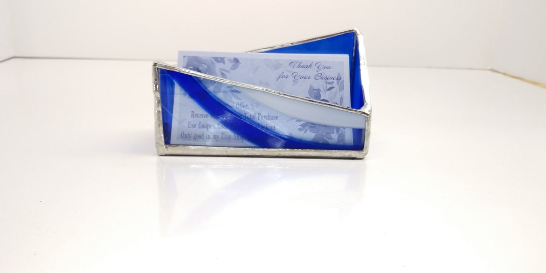 Blue Business Card Holder Stained Glass Blue White Clear - Etsy