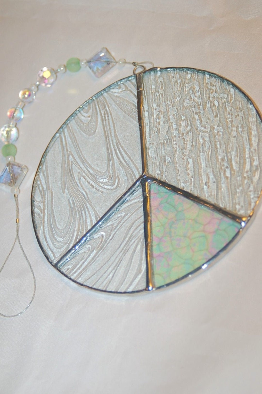 Iridescent and Clear Textures Peace Sign With Glass Beaded - Etsy