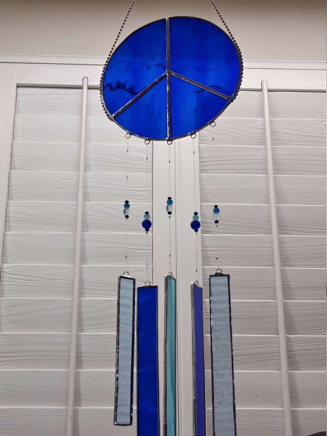 Peace Sign Wind Chimes Choice of Colors Stained Glass and Glass Beads ...
