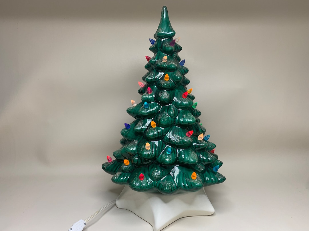 Vintage 1970s Large Ceramic Light-up Christmas Tree White Base 2 Piece ...