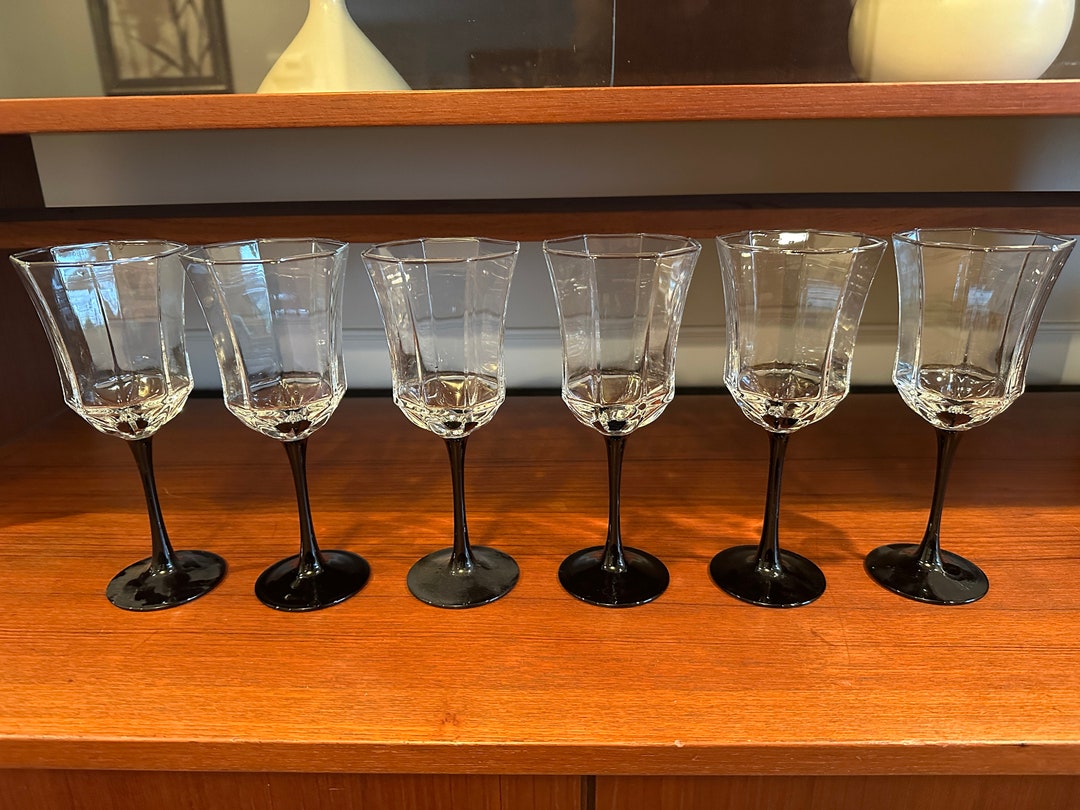 Vintage Arcoroc Black Luminarc Octagon Wine Glasses, Gothic Wedding ...