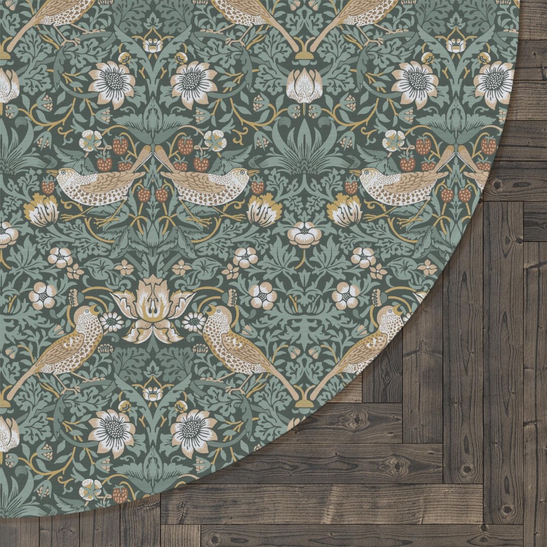 Lighter Teal Strawberry Thief Round Rug, William Morris Rug Maximalism ...