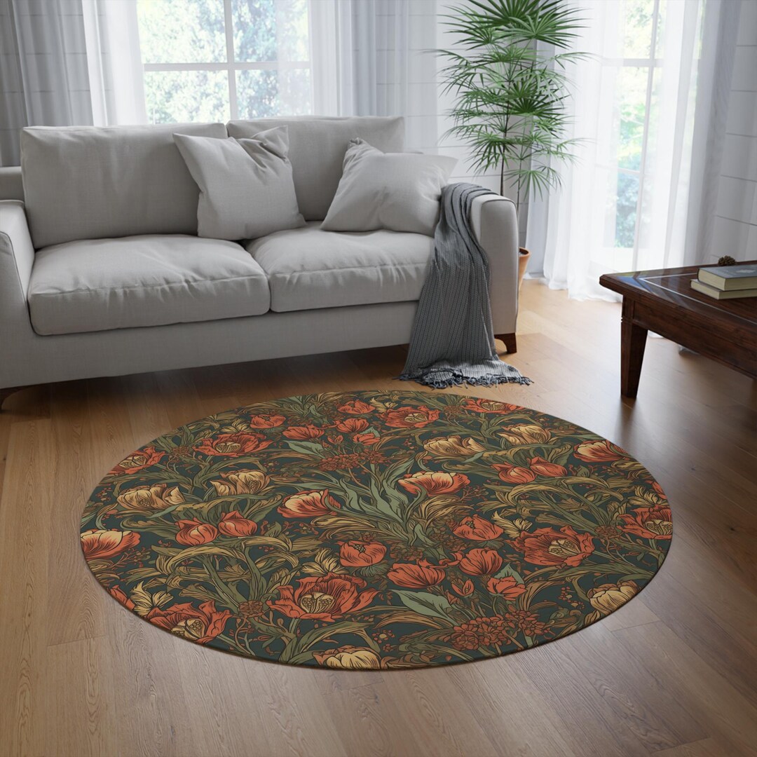 FREE SHIP William Morris Autumn Round Rug, Red Floral Rug Maximalism ...